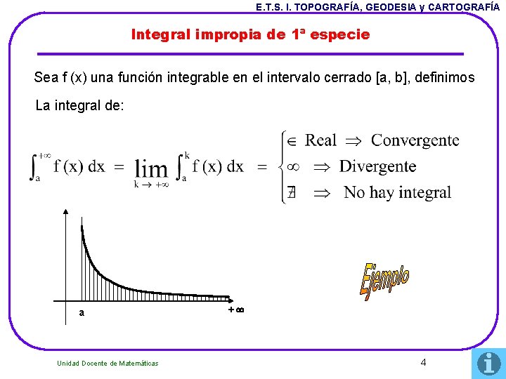 Integrales Impropias 1 E T S I TOPOGRAFA