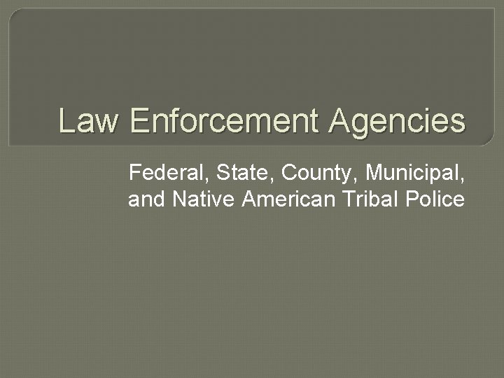 Law Enforcement Agencies Federal State County Municipal and