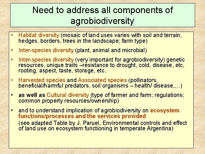 Sustainable Use of Agricultural Biodiversity An essential aspect