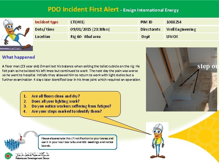 PDO Incident First Alert Main contractor name LTI