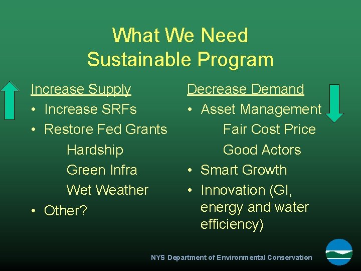 Sustainable Water Infrastructure Accomplishments and Next Steps NYS