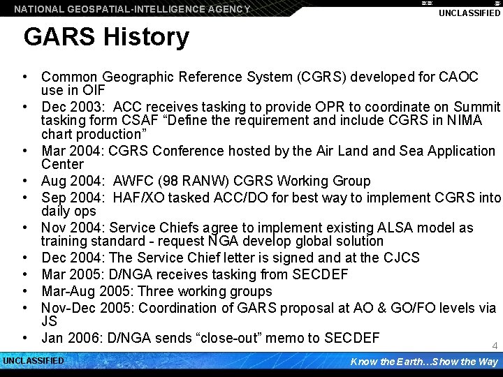 UNCLASSIFIED Know the EarthShow the Way Global Area