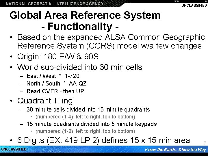 UNCLASSIFIED Know the EarthShow the Way Global Area