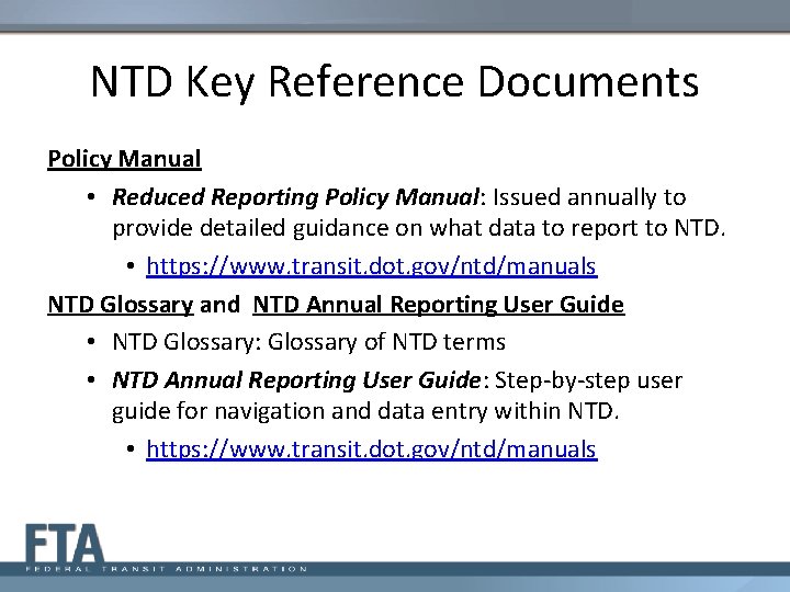 National Transit Database NTD Requirements October 2019 Presenters