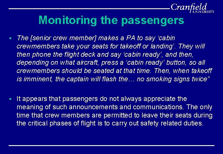 Direct view for cabin crew members Lauren Thomas