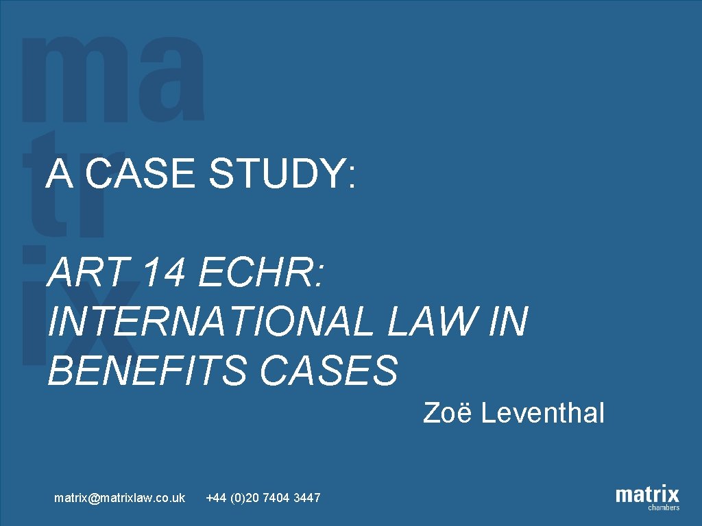 A CASE STUDY ART 14 ECHR INTERNATIONAL LAW