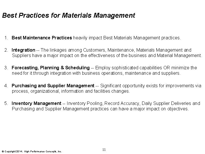 Best Practices in Materials Management for Maintenance Operations