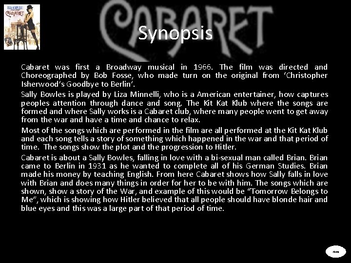 Cabaret 1972 Bob Fosse History Jazz Bob Fosse