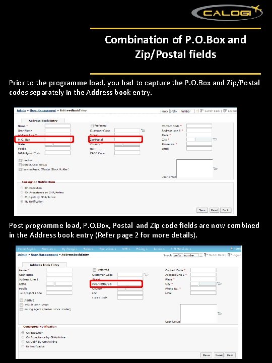 Whats New Calogi Product Change Forwarder Screen Changes
