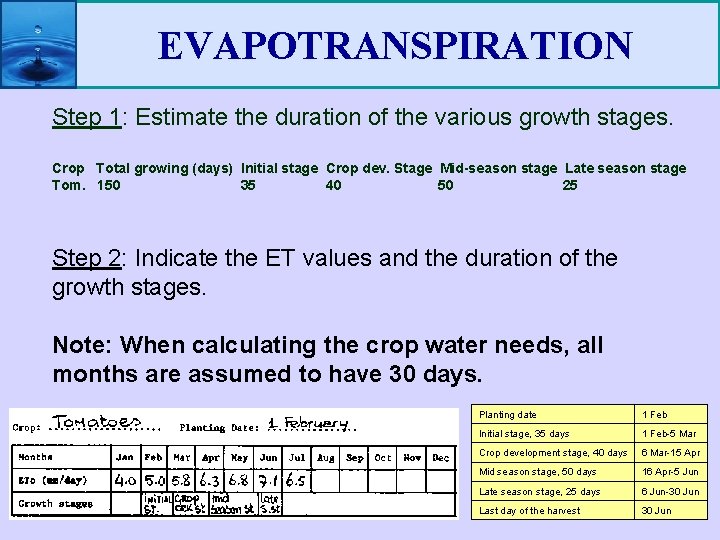 EVAPOTRANSPIRATION EVAPOTRANSPIRATION P ET available water for our