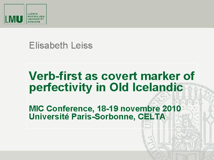 Elisabeth Leiss Verbfirst as covert marker of perfectivity