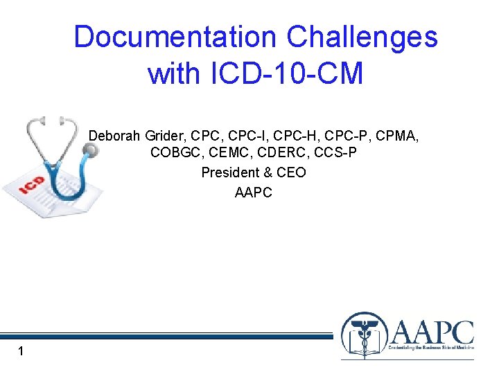 Documentation Challenges with ICD10 CM Deborah Grider CPCI