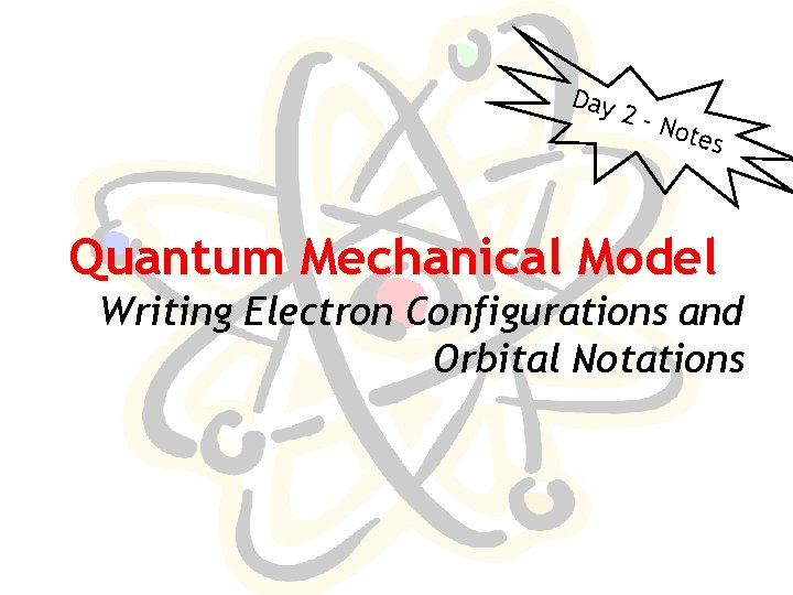 Day 2 N otes Quantum Mechanical Model Writing