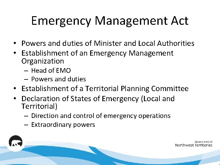 Northwest Territories Emergency Management System Overview September 2019