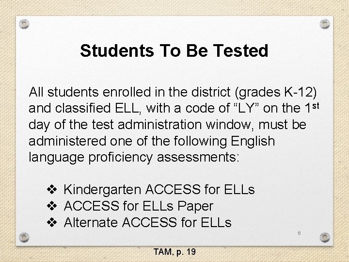 ACCESS for ELLs 2019 Test Chairperson Training December