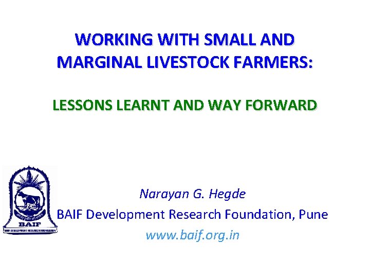 WORKING WITH SMALL AND MARGINAL LIVESTOCK FARMERS LESSONS
