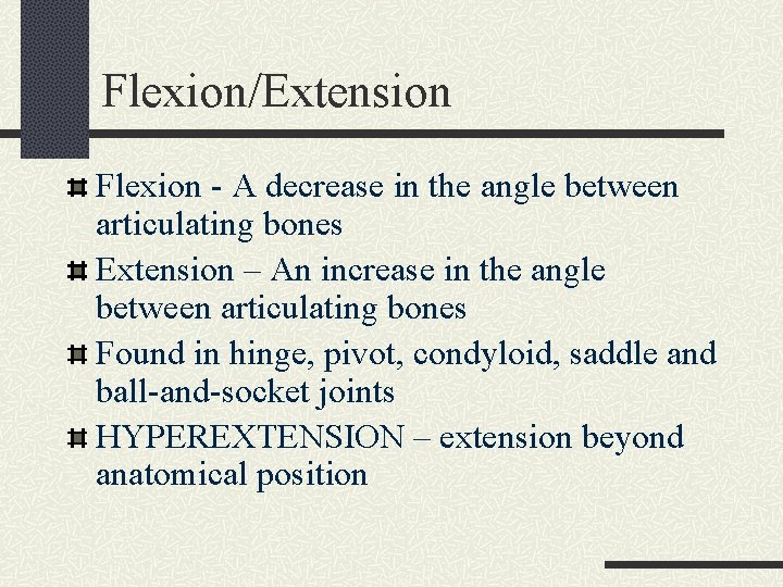 Types of Movements at Synovial Joints Groups of
