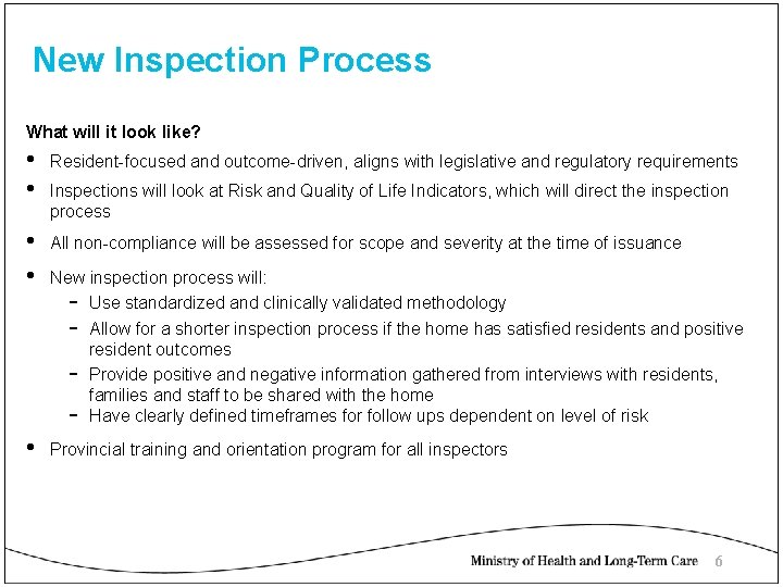 A New Inspection Process for Ontario LTC Homes