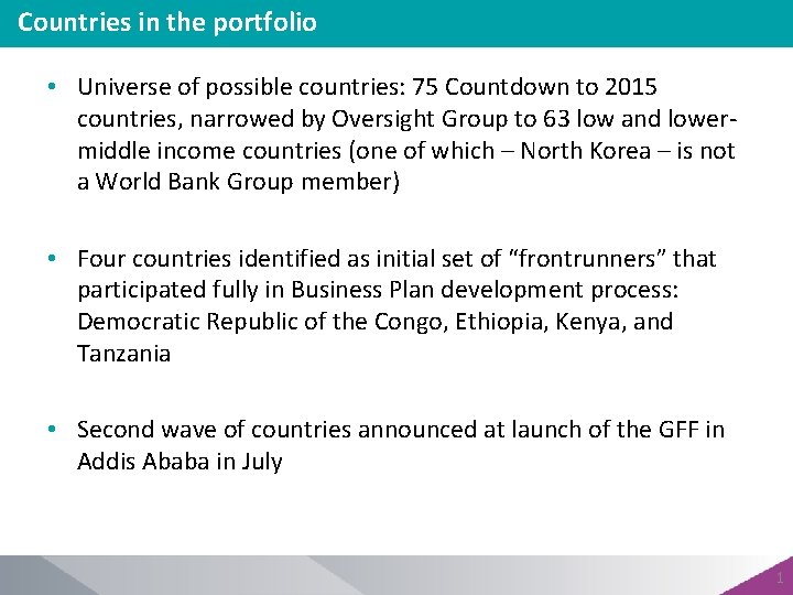 Countries in the portfolio Universe of possible countries