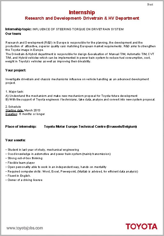 Bart Internship Research and Development Drivetrain HV Department