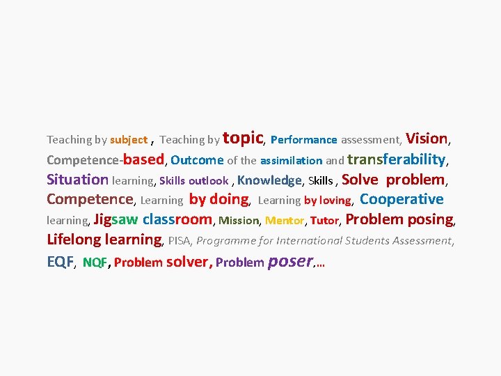 Teaching by subject Teaching by topic Performance assessment
