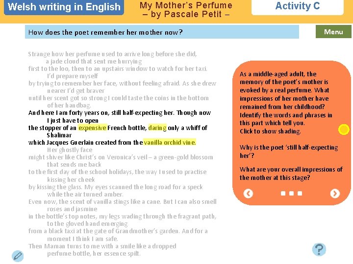 Welsh writing in in English My Mothers Perfume