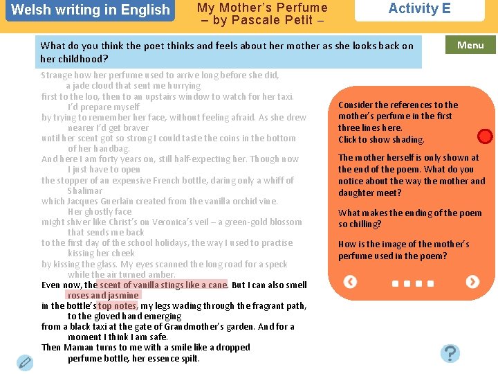 Welsh writing in in English My Mothers Perfume