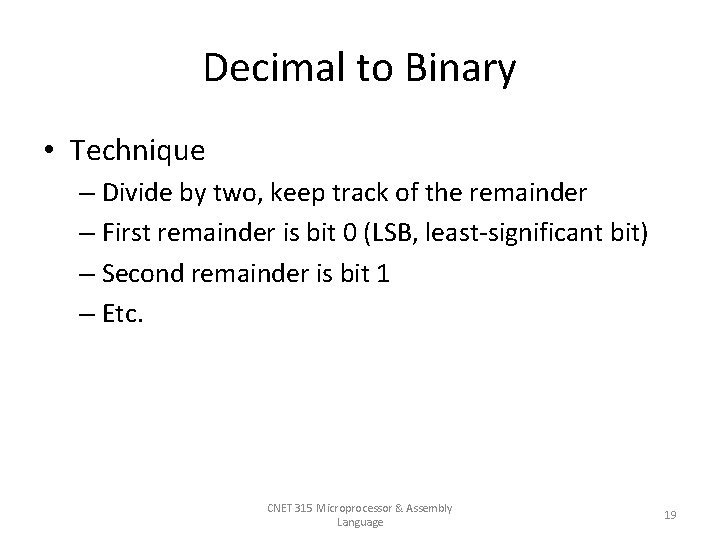 Chapter 1 Number Systems Conversions Location in course