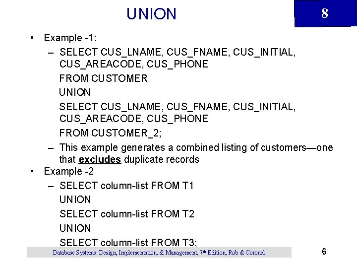 8 Chapter 8 Advanced SQL Database Systems Design