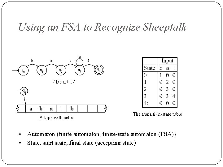 Finite Automata FiniteState Automata FSA is a mathematical