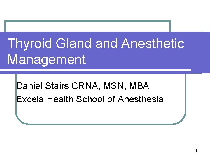 Thyroid Gland Anesthetic Management Daniel Stairs CRNA MSN