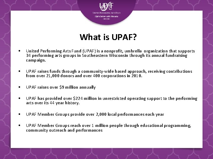 What is UPAF United Performing Arts Fund UPAF
