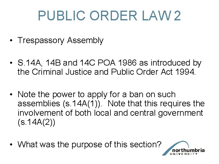 PUBLIC ORDER LAW 2 Controls over Assemblies and