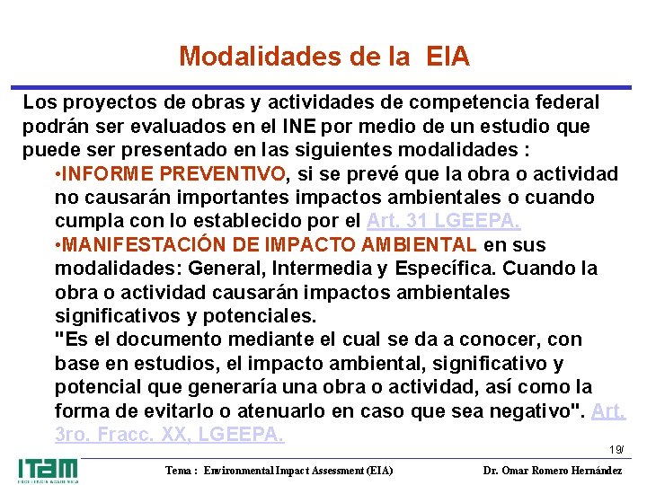 TEMA EIA ENVIRONMENTAL IMPACT ASSESSMENT EVALUACIN DE IMPACTO