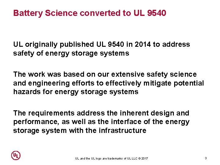 UL 9540 Overview Safety for Energy Storage Systems