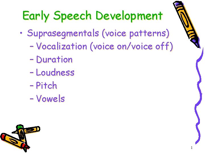 Early Speech Development Suprasegmentals voice patterns Vocalization voice