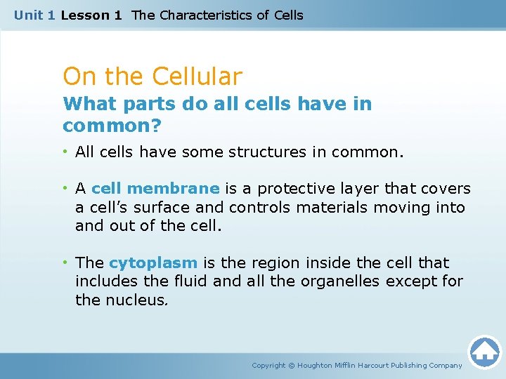 Unit 1 Lesson 1 The Characteristics of Cells