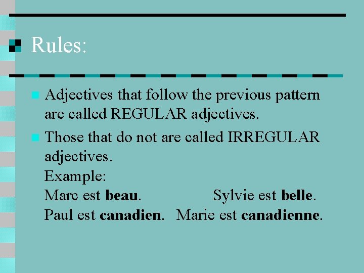 Les adjectifs masculin et fminin Singular Adjectives Learning