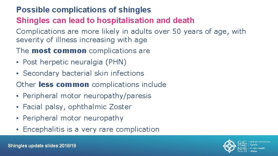 Shingles An update for 2018 19 Vaccine Preventable