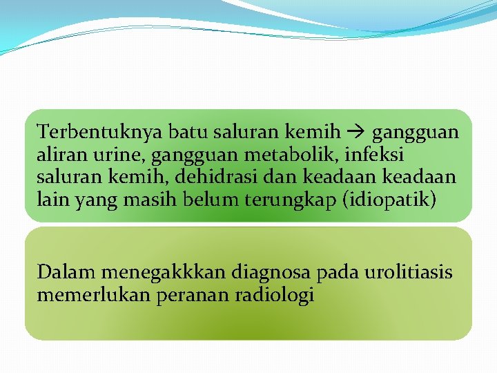 UROLITHIASIS Latar Belakang Urolithiasis pembentukan batu dalam saluran