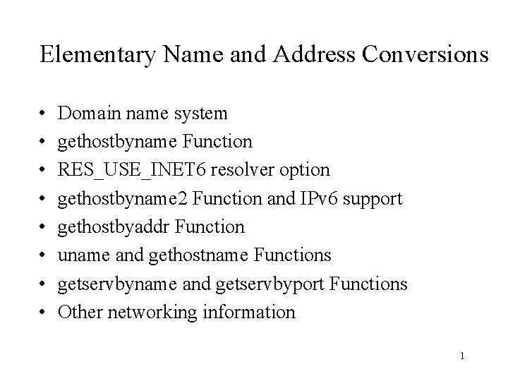Elementary Name and Address Conversions Domain name system