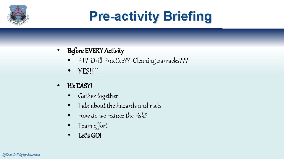 Activity Safety What YOU Need to Know About