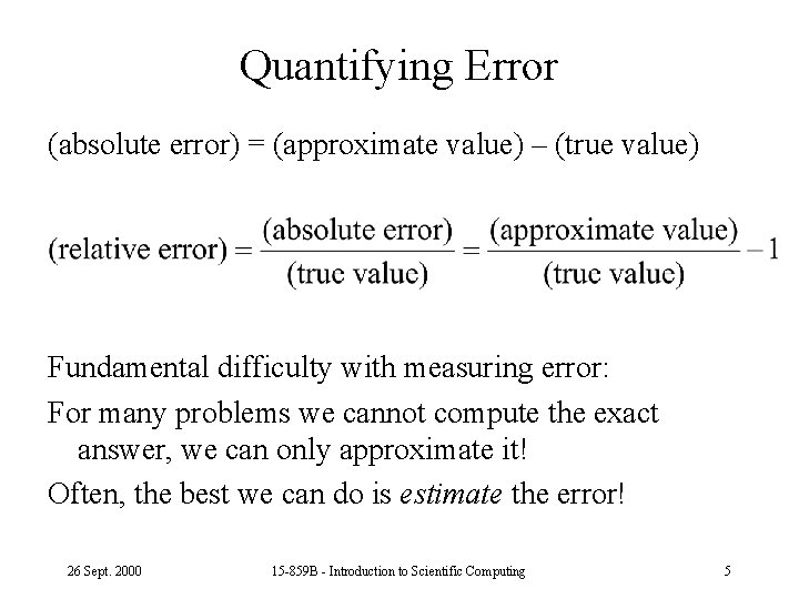 Introduction Systems of Linear Equations Paul Heckbert Computer