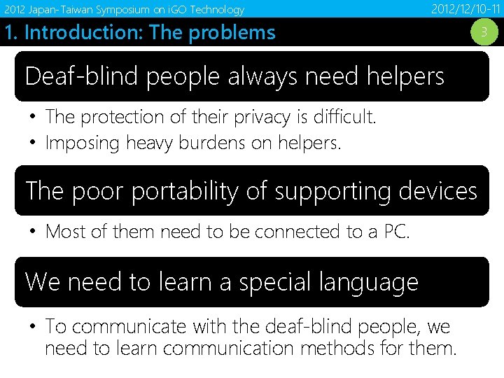 Development of Communication aids for Deafblind people using