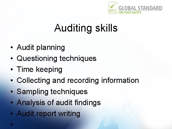 Auditor Competency David Brackston Technical Director BRC Global
