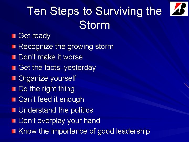 Crisis Management Lessons from the Storm Gary Garfield