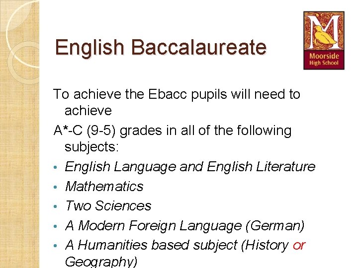 Moorside High School A Specialist Science School Pathways