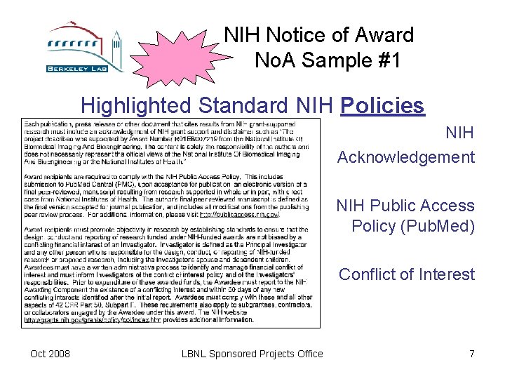 NIH Notice of Award Received by University of
