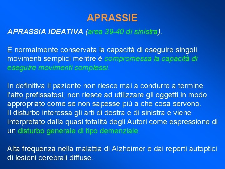 RELAZIONE AFASIE AGNOSIE E APRASSIE SINDROMI DA DANNO