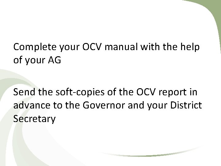 HOW TO MAKE YOUR OCV OUTSTANDING DISTRICT TRAINING